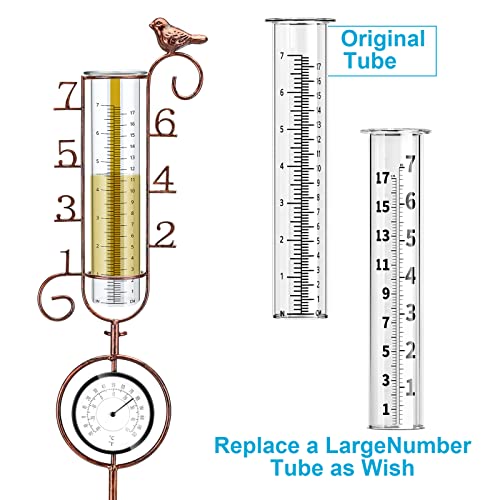 APSOONSELL Rain Gauge Large Number, 32" Copper Rain Gauges Outdoor, 7" Capacity Rain Gauge with Metal Stake for Garden Yard Lawn Decoration