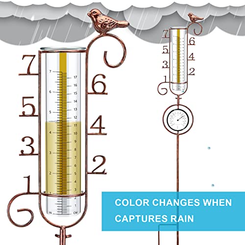 APSOONSELL Rain Gauge Large Number, 32" Copper Rain Gauges Outdoor, 7" Capacity Rain Gauge with Metal Stake for Garden Yard Lawn Decoration