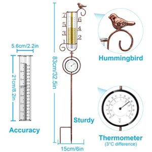 APSOONSELL Rain Gauge Large Number, 32" Copper Rain Gauges Outdoor, 7" Capacity Rain Gauge with Metal Stake for Garden Yard Lawn Decoration