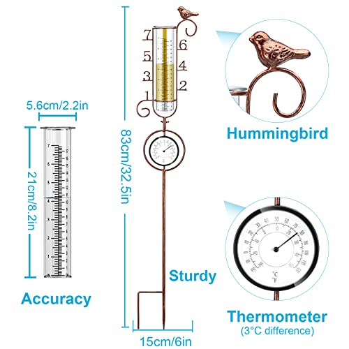 APSOONSELL Rain Gauge Large Number, 32" Copper Rain Gauges Outdoor, 7" Capacity Rain Gauge with Metal Stake for Garden Yard Lawn Decoration