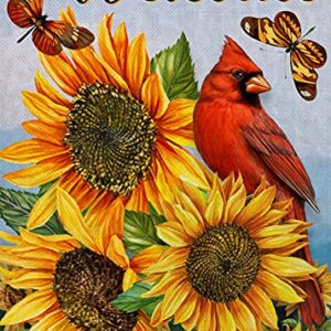 Covido Home Decorative Welcome Spring Summer Cardinal Sunflower Garden Flag, Yard Red Bird Outside Decoration, Fall Autumn Outdoor Small Burlap Decor Double Sided 12 x 18