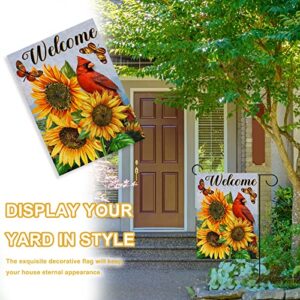 Covido Home Decorative Welcome Spring Summer Cardinal Sunflower Garden Flag, Yard Red Bird Outside Decoration, Fall Autumn Outdoor Small Burlap Decor Double Sided 12 x 18