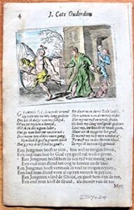 antique copperplate miniature engraving: bl4 from ouderdom, buyten leven, en hof gedachten