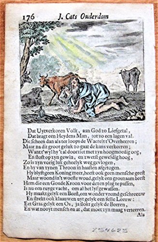 Antique Copperplate Miniature Engraving: BL176 from Ouderdom, Buyten Leven, en Hof Gedachten