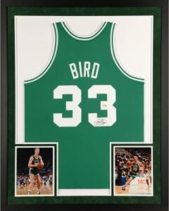 larry bird boston celtics sm deluxe framed autographed green mitchell & ness authentic jersey – autographed nba jerseys