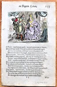 antique copperplate miniature engraving: bl133 from ouderdom, buyten leven, en hof gedachten