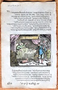 antique copperplate miniature engraving: bl157 from ouderdom, buyten leven, en hof gedachten