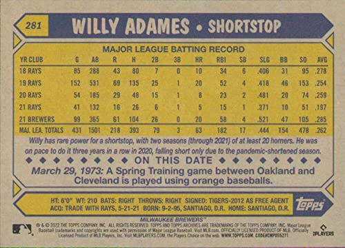 2022 Topps Archives #281 Willy Adames 1987 Topps NM-MT Milwaukee Brewers Baseball