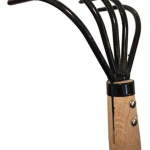 Garden Guru Hand Rake Cultivator Claw Soil Tiller - Military Grade Steel - Rust Resistant - 5 Tine Japanese Ninja Claw - Comfortable Wood Handle - Perfect Pulverized and Aerated Soil