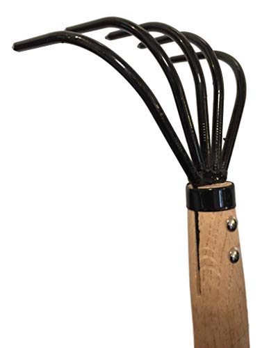 Garden Guru Hand Rake Cultivator Claw Soil Tiller - Military Grade Steel - Rust Resistant - 5 Tine Japanese Ninja Claw - Comfortable Wood Handle - Perfect Pulverized and Aerated Soil