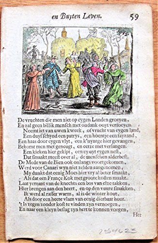 Antique Copperplate Miniature Engraving: BL59 from Ouderdom, Buyten Leven, en Hof Gedachten