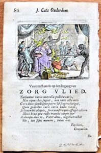 antique copperplate miniature engraving: bl82 from ouderdom, buyten leven, en hof gedachten