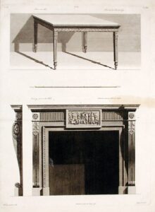 chimneypiece and table in the hall of shelburne house.