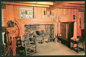 fireplace in a 17th century room concord massachusetts early america usa vintage postcard