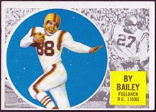 1960 topps cfl (football) card# 1 by bailey of the british columbia lions vgx condition