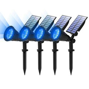 t-sun blue solar spotlights, 4 led solar landscape spot lights outdoor waterproof, adjustable auto on/off solar wall lights garden pond lights for trees, patio, yard, driveway, pool area(blue-4 pack)