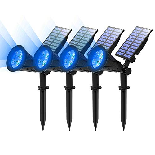 T-SUN Blue Solar Spotlights, 4 LED Solar Landscape Spot Lights Outdoor Waterproof, Adjustable Auto ON/Off Solar Wall Lights Garden Pond Lights for Trees, Patio, Yard, Driveway, Pool Area(Blue-4 Pack)