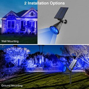 T-SUN Blue Solar Spotlights, 4 LED Solar Landscape Spot Lights Outdoor Waterproof, Adjustable Auto ON/Off Solar Wall Lights Garden Pond Lights for Trees, Patio, Yard, Driveway, Pool Area(Blue-4 Pack)