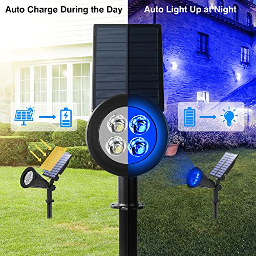 T-SUN Blue Solar Spotlights, 4 LED Solar Landscape Spot Lights Outdoor Waterproof, Adjustable Auto ON/Off Solar Wall Lights Garden Pond Lights for Trees, Patio, Yard, Driveway, Pool Area(Blue-4 Pack)