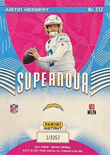 2021 JUSTIN HERBERT Online Exclusive Football Card - Officially Licensed PANINI SUPERNOVA Football Card - Limited Production of 3357! - Los Angeles Chargers