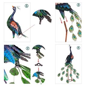 Chisheen Garden Decor Outdoor Statues, Metal Peacock Decor for Outside, Garden Art Sculptures Standing for Patio Yard Lawn Home Decorations, Set of 2