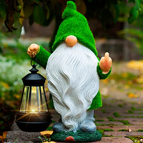 Redwix Garden Gnomes 11.8x7.9 - Gnomes with Solar Lantern - Gnomes Decoration for Home - Spring Gnomes - Middle Finger Gnome - Garden Gnomes Outdoor Funny for Patio and Farmhouse Decor