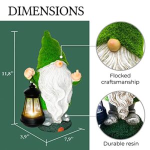 Redwix Garden Gnomes 11.8x7.9 - Gnomes with Solar Lantern - Gnomes Decoration for Home - Spring Gnomes - Middle Finger Gnome - Garden Gnomes Outdoor Funny for Patio and Farmhouse Decor