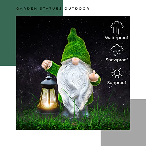 Redwix Garden Gnomes 11.8x7.9 - Gnomes with Solar Lantern - Gnomes Decoration for Home - Spring Gnomes - Middle Finger Gnome - Garden Gnomes Outdoor Funny for Patio and Farmhouse Decor