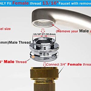 WHK Faucet to Hose Adapter,Multi-Thread Garden Hose Adapter,Kitchen Sink Faucet Adpater to Garden Hose,Brass Bathroom Aerator Adapter for Male to Male and Female to Male,Chrome,2-Pack (AxB)