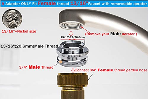 WHK Faucet to Hose Adapter,Multi-Thread Garden Hose Adapter,Kitchen Sink Faucet Adpater to Garden Hose,Brass Bathroom Aerator Adapter for Male to Male and Female to Male,Chrome,2-Pack (AxB)