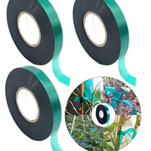 Medoore 3 Rolls 150 Feet Stretch Tie Tape 0.5 Inch Garden Tie Tape Thick Plant Ribbon Garden Green Vinyl Stake for Indoor Outdoor Patio Plant Use