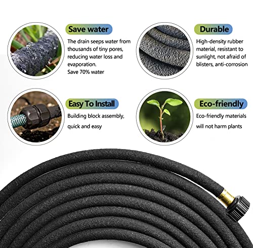 Holldoor Soaker Hose 100 Ft for Garden Beds with Soaker Hose Fittings, 1/2’’ Diameter Soaker Hose for Garden, 70% Water Saving Drip Hoses for Lawn, Landscaping, Garden(100 FT)