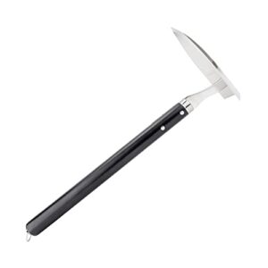 nisaku njp178 handheld triangle hoe, authentic tomita (est. 1960) japanese stainless steel, 6.25″ blade, polished 14″ wood handle, stainless steel/black-wood handle