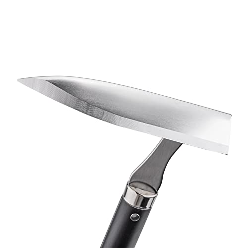 Nisaku NJP178 Handheld Triangle Hoe, Authentic Tomita (Est. 1960) Japanese Stainless Steel, 6.25" Blade, Polished 14" Wood Handle, Stainless Steel/Black-Wood Handle