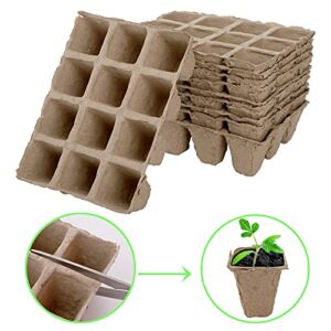 Jucoan 40 Pack Peat Pots Seed Starter Trays, 480 Cells Germination Seedling Pots, Organic Biodegradable Plant Germination Tray with 40 Plant Labels for Vegetable Flower, Herbs, Indoor Outdoor Garden