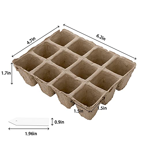 Jucoan 40 Pack Peat Pots Seed Starter Trays, 480 Cells Germination Seedling Pots, Organic Biodegradable Plant Germination Tray with 40 Plant Labels for Vegetable Flower, Herbs, Indoor Outdoor Garden