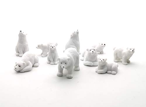 Exasinine Mini Animals Miniature Figurines Animals Model Fairy Garden Miniature Moss Landscape DIY Terrarium Crafts Ornament Accessories for Home Décor (Polar Bears, Set of 10)