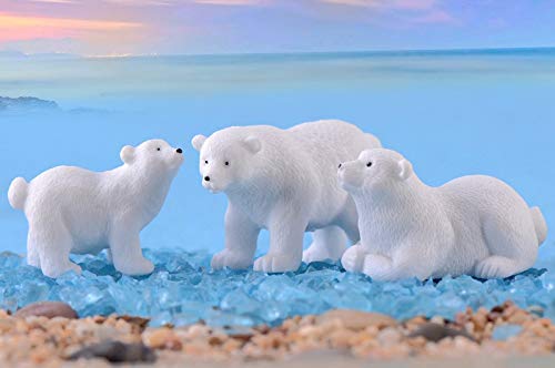 Exasinine Mini Animals Miniature Figurines Animals Model Fairy Garden Miniature Moss Landscape DIY Terrarium Crafts Ornament Accessories for Home Décor (Polar Bears, Set of 10)