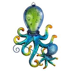 joybee metal octopus wall art decor-outdoor indoor coastal hanging art-ocean theme metal outdoor garden wall art decor for patio backyard yard fence pool bathroom living room-costal decorations(blue)