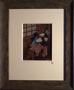 rare, mickey mouse animation production cel from “brave little tailor”, 1938 courvoisier background, framed walt disney