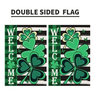 Welcome St Patricks Day Garden Flag 12x18 Inch Burlap Double Sided Green Shamrock Sign Small Flag Lucky Clover Yard Outdoor Decor DF253