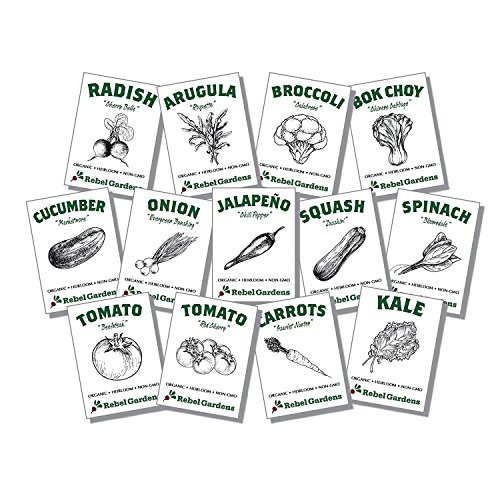 Organic Vegetable Seeds for Planting - 13 Varieties of Non GMO, Non Hybrid, Heirloom Seeds, Open Pollinated Home Garden Seeds - Tomatoes, Kale, Carrots, Broccoli, Arugula, and More