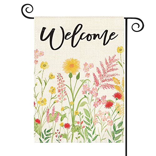 AVOIN colorlife Spring Welcome Garden Flag 12x18 Inch Double Sided Outside, Floral Yard Outdoor Flag