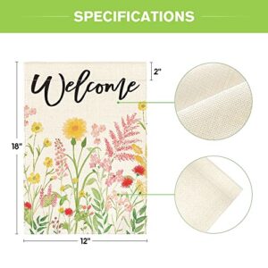 AVOIN colorlife Spring Welcome Garden Flag 12x18 Inch Double Sided Outside, Floral Yard Outdoor Flag