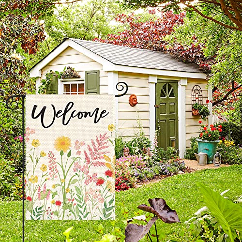 AVOIN colorlife Spring Welcome Garden Flag 12x18 Inch Double Sided Outside, Floral Yard Outdoor Flag