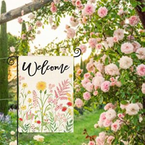 AVOIN colorlife Spring Welcome Garden Flag 12x18 Inch Double Sided Outside, Floral Yard Outdoor Flag