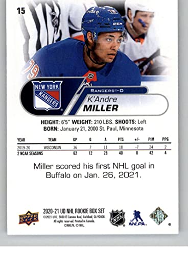 2020-21 Upper Deck NHL Star Rookies Box Set #15 K'Andre Miller New York Rangers Hockey Card (RC - Rookie Card) NM-MT