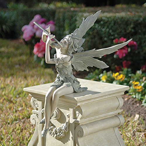 Design Toscano Fairy of the West Wind Sitting Garden Statue, 19 Inch, Polyresin, Two Tone Stone