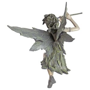 Design Toscano Fairy of the West Wind Sitting Garden Statue, 19 Inch, Polyresin, Two Tone Stone