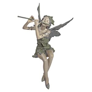 Design Toscano Fairy of the West Wind Sitting Garden Statue, 19 Inch, Polyresin, Two Tone Stone